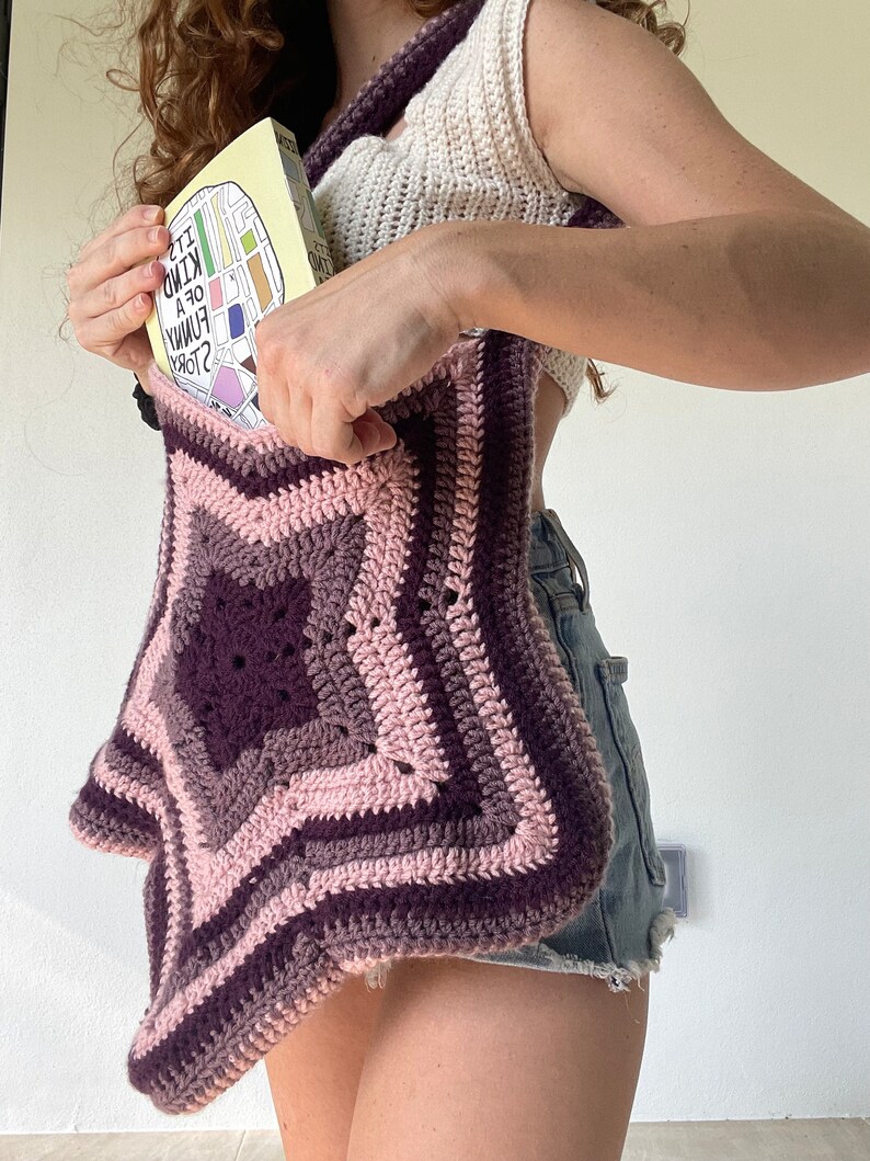 Crochet Star Tote Bag Beach Bag Shoulder Bag Handmade Star Purse Messenger Bag Colorful