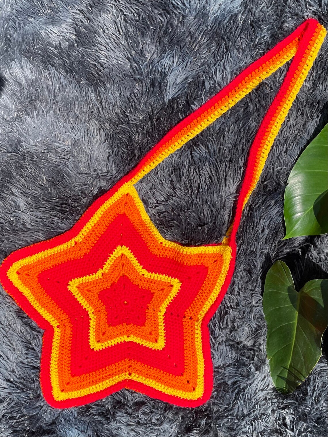 Crochet Star Tote Bag, Handmade, Beach Bag, Shoulder Bag, Double Sided ...