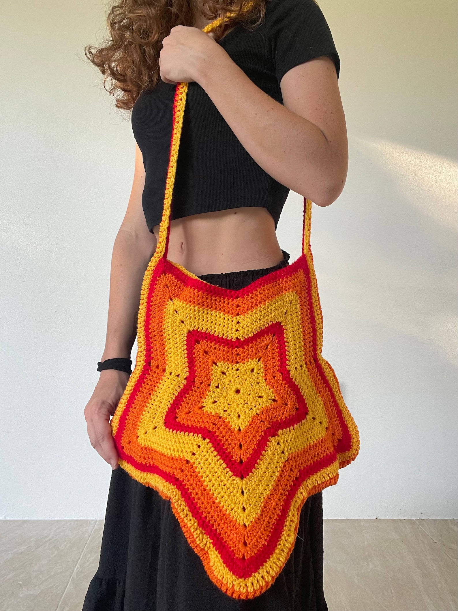 Crochet Star Tote Bag, Handmade, Beach Bag, Shoulder Bag, Double Sided ...