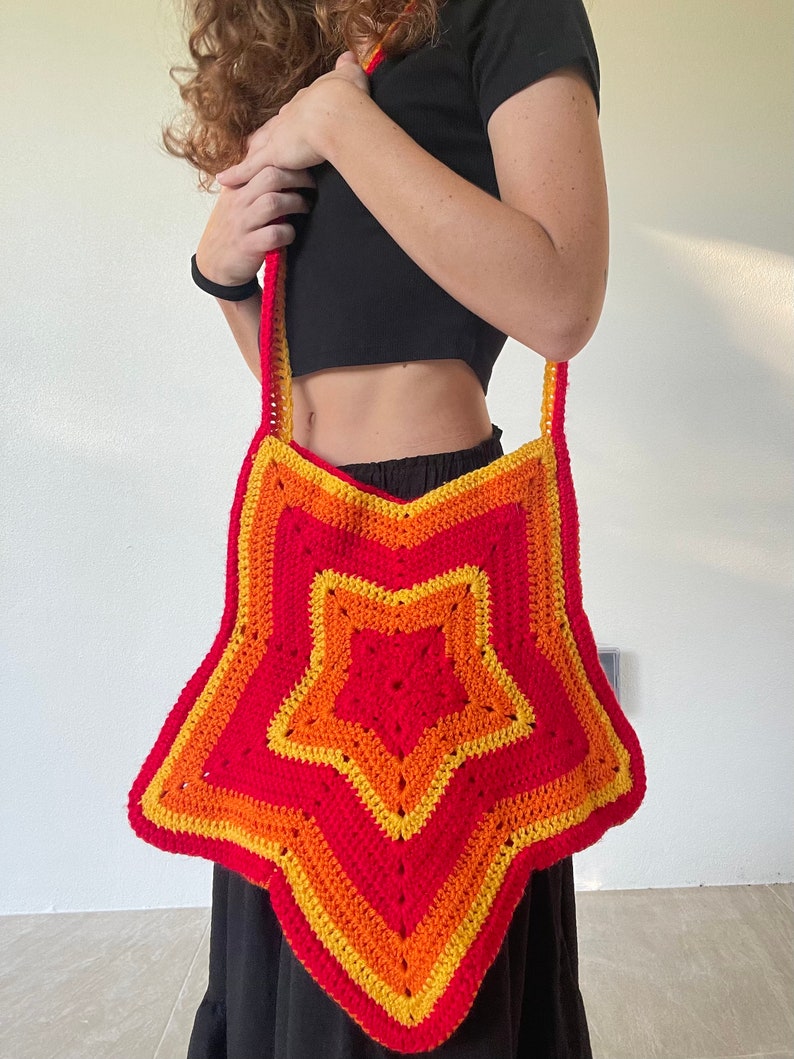 Crochet Star Tote Bag, Handmade, Beach Bag, Shoulder Bag, Double Sided ...
