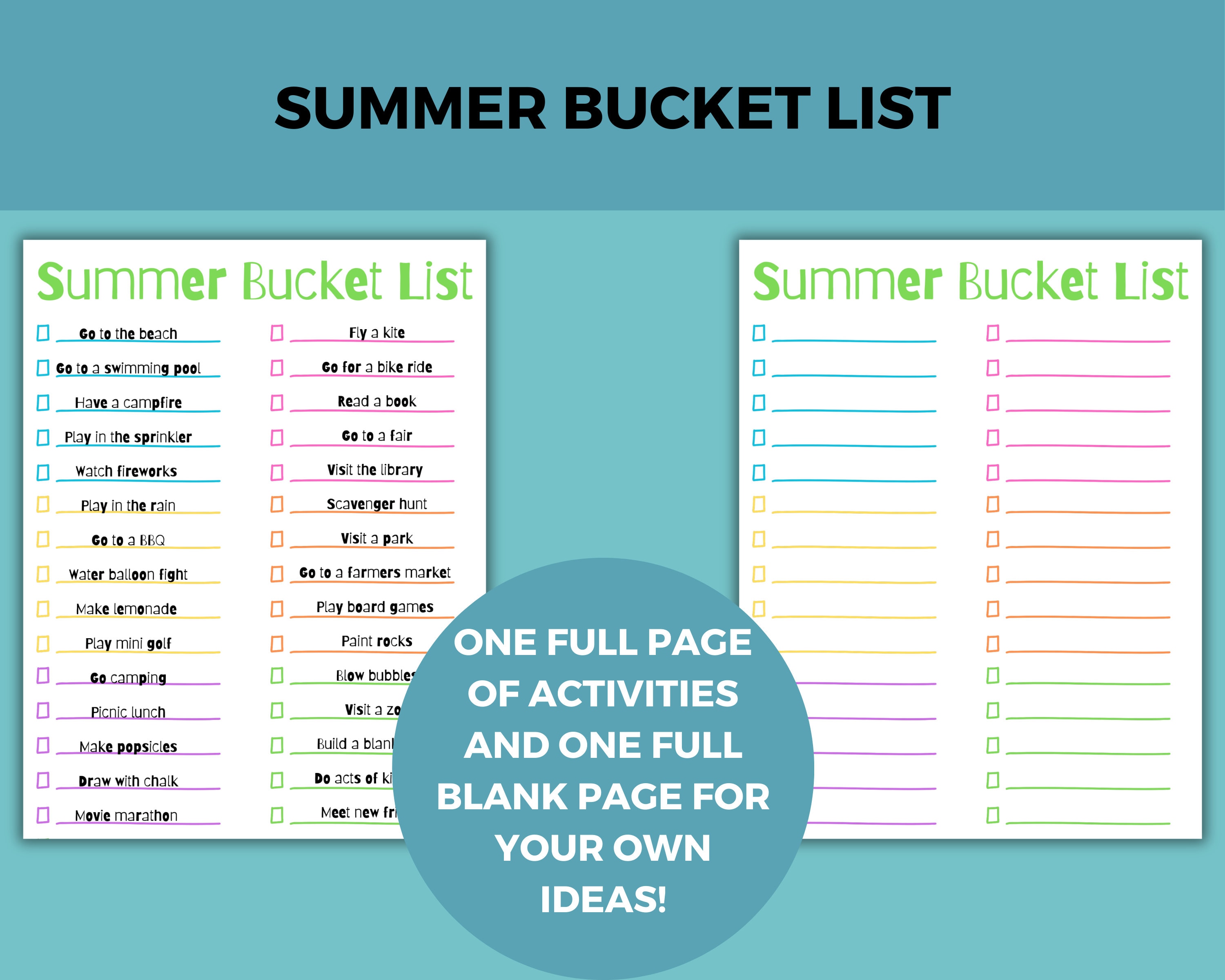 Kids Summer Bucket List, Summer Bucket List Template, Printable, Summer ...