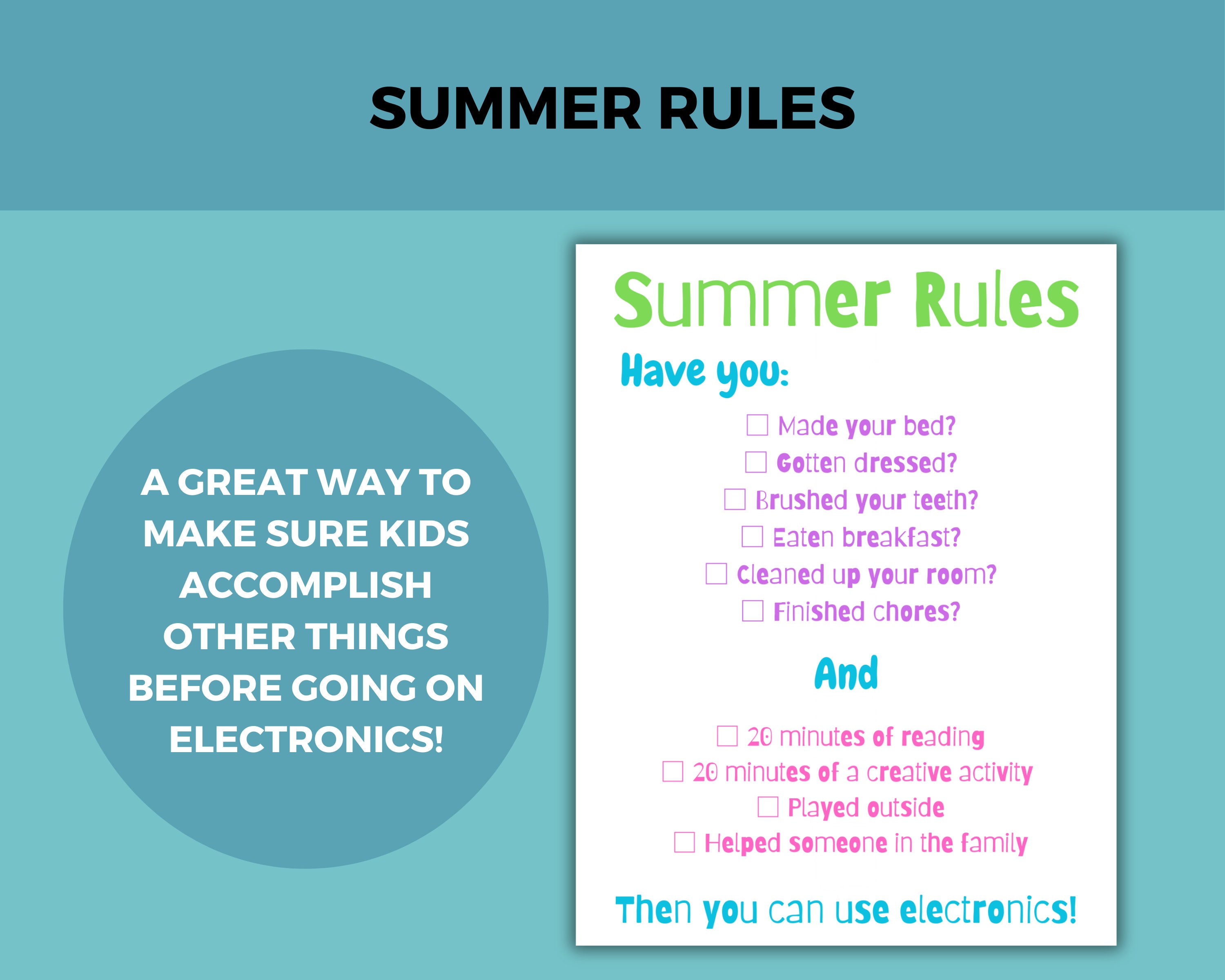 Summer Screentime Rules Checklist Printable, Summer Chore Checklist ...