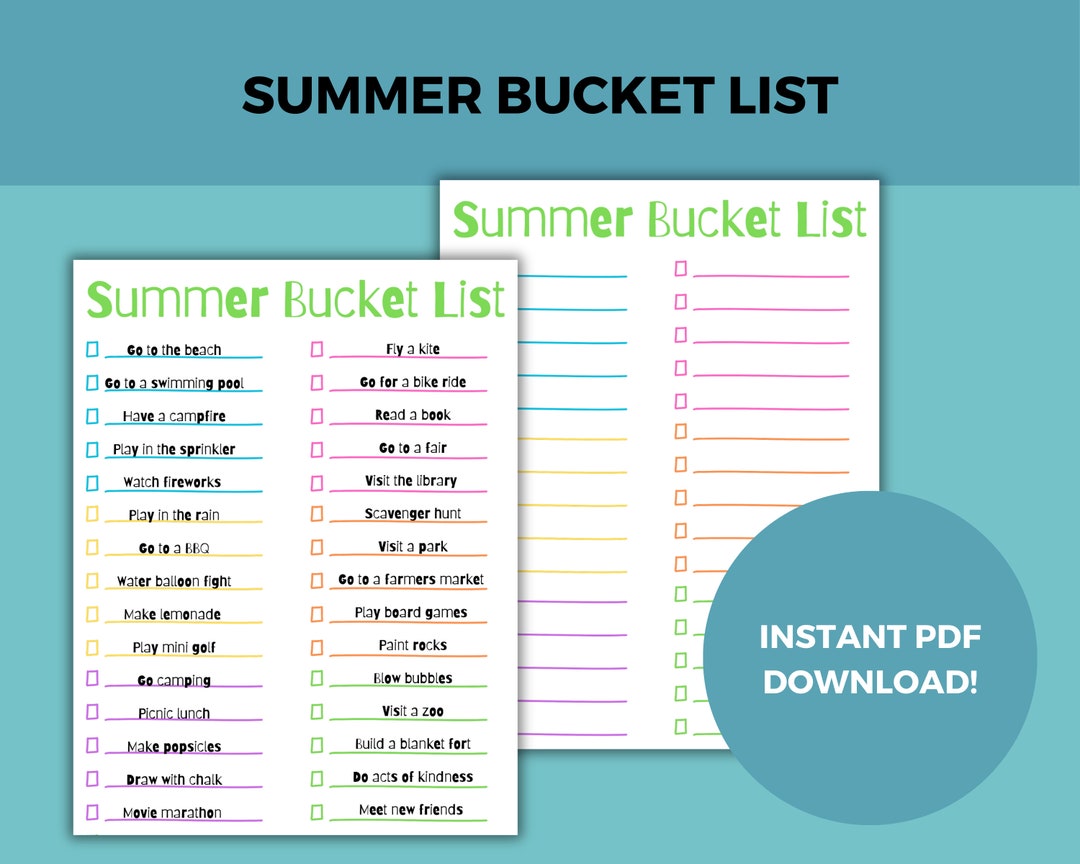 Kids Summer Bucket List, Summer Bucket List Template, Printable, Summer ...
