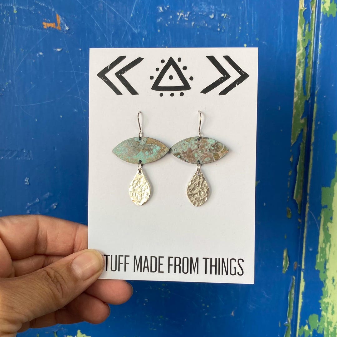 SACRED TEARS Verdigris Eye and Teardrop Earrings - Turquoise Patina on ...