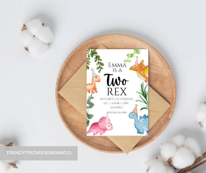 Two Rex Birthday Invitation - Etsy