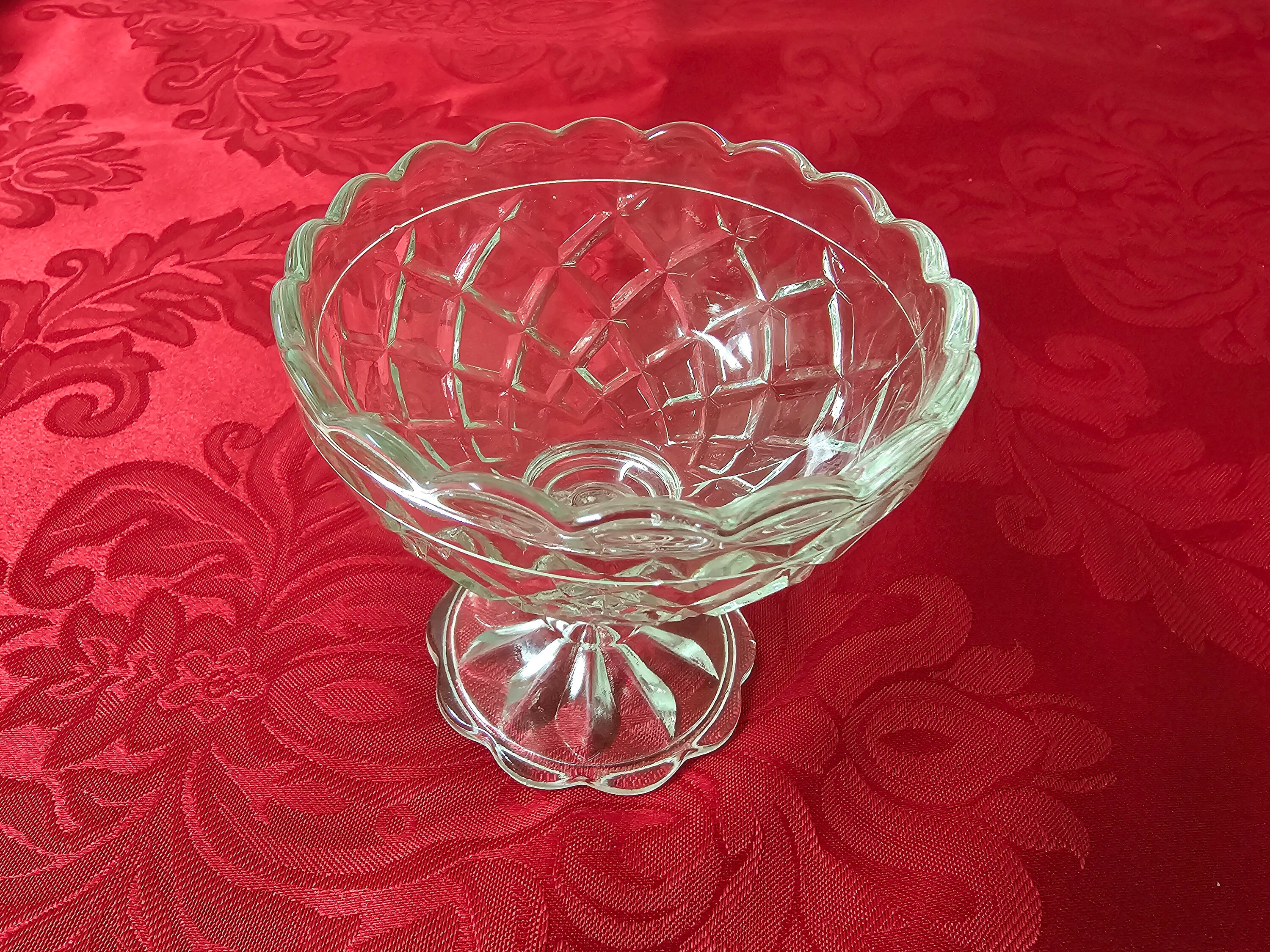 Anchor Hocking Waterford Waffle Pattern Scalloped Edge Footed Glass ...