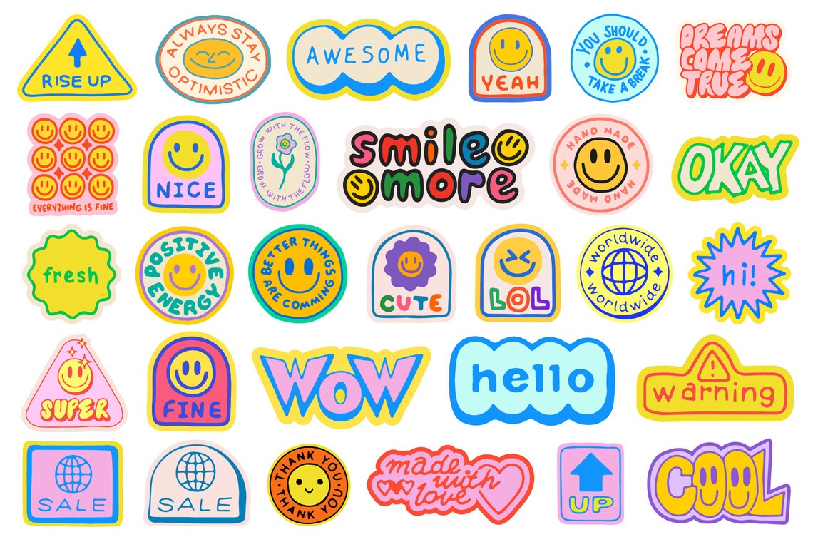 Cool Groovy Smile Sticker SVG. Retro Emoji Patches. Y2k Clip Art SVG ...