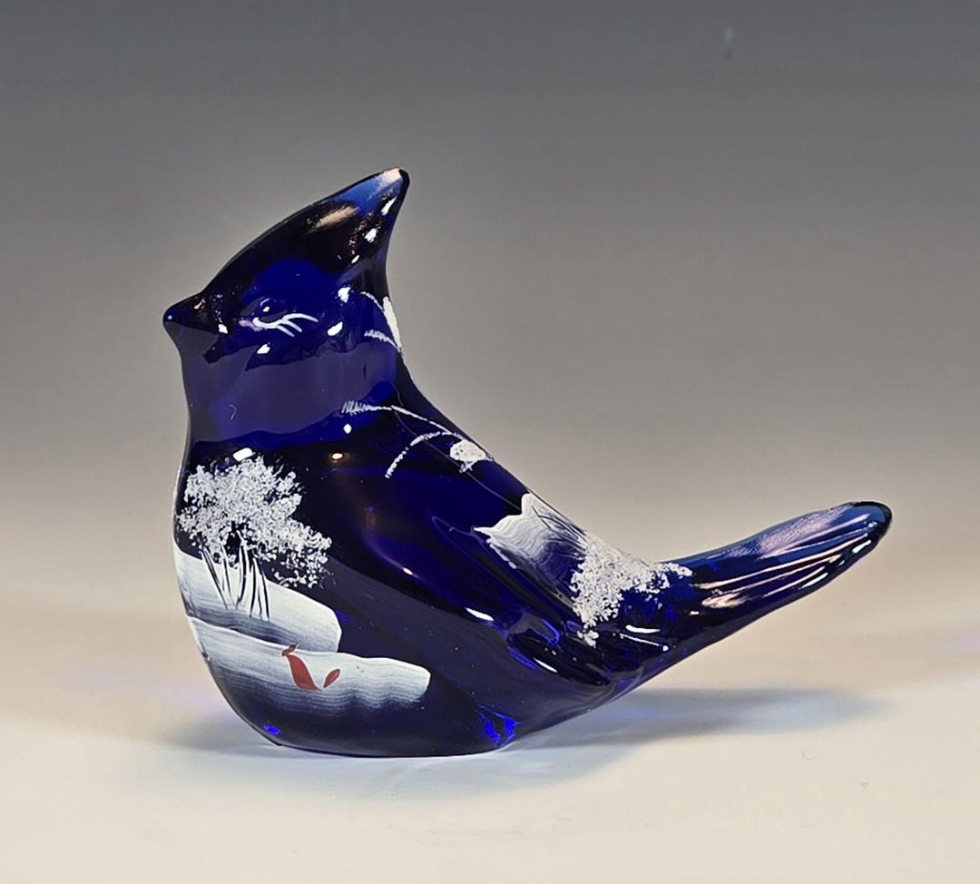 Fenton Canaan Valley on Cobalt Bluejay Bird Hand Painted by Dane ...