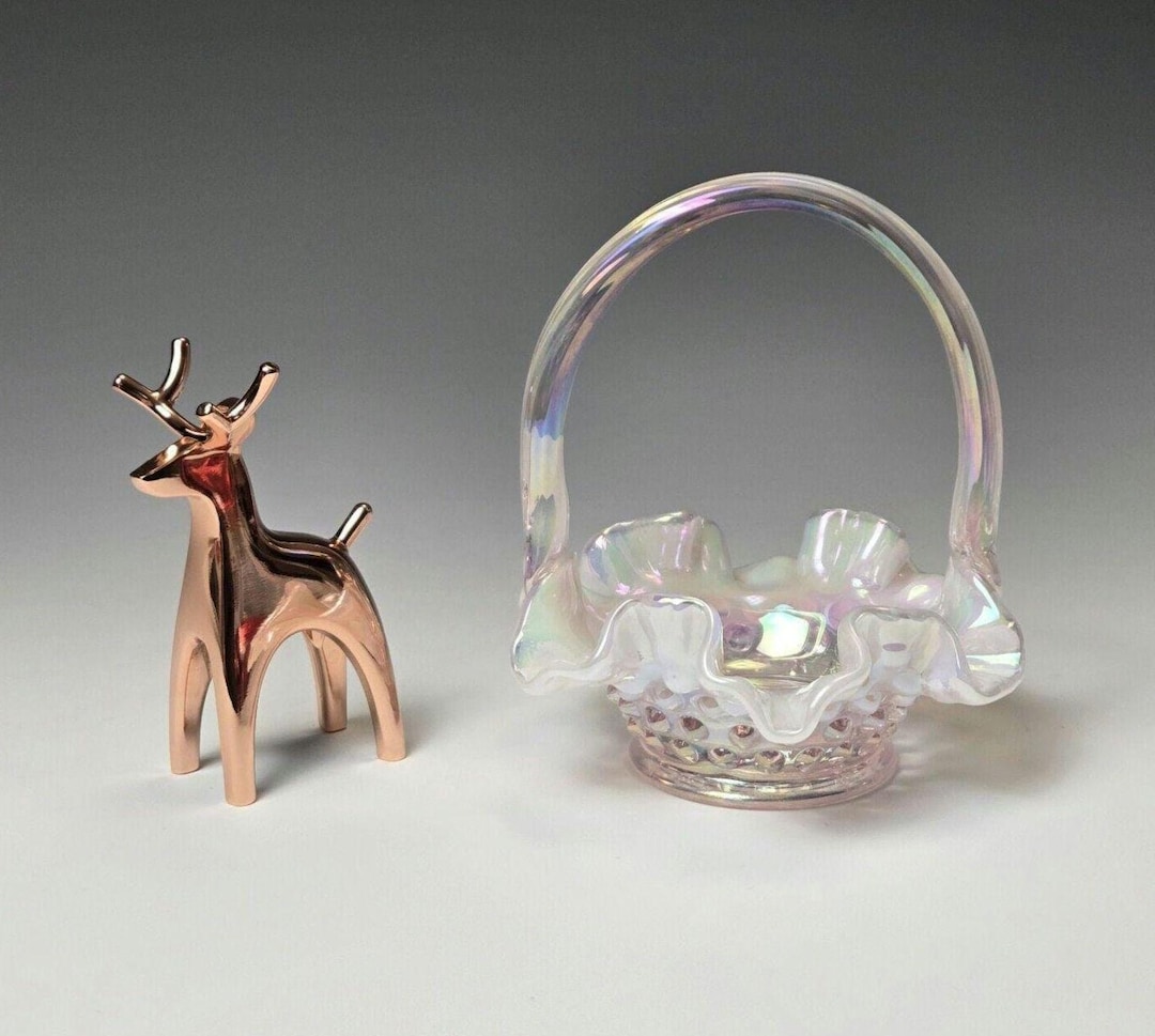 Vintage Fenton Mini Basket Pink Iridescent Opalescent Hobnail 95th ...