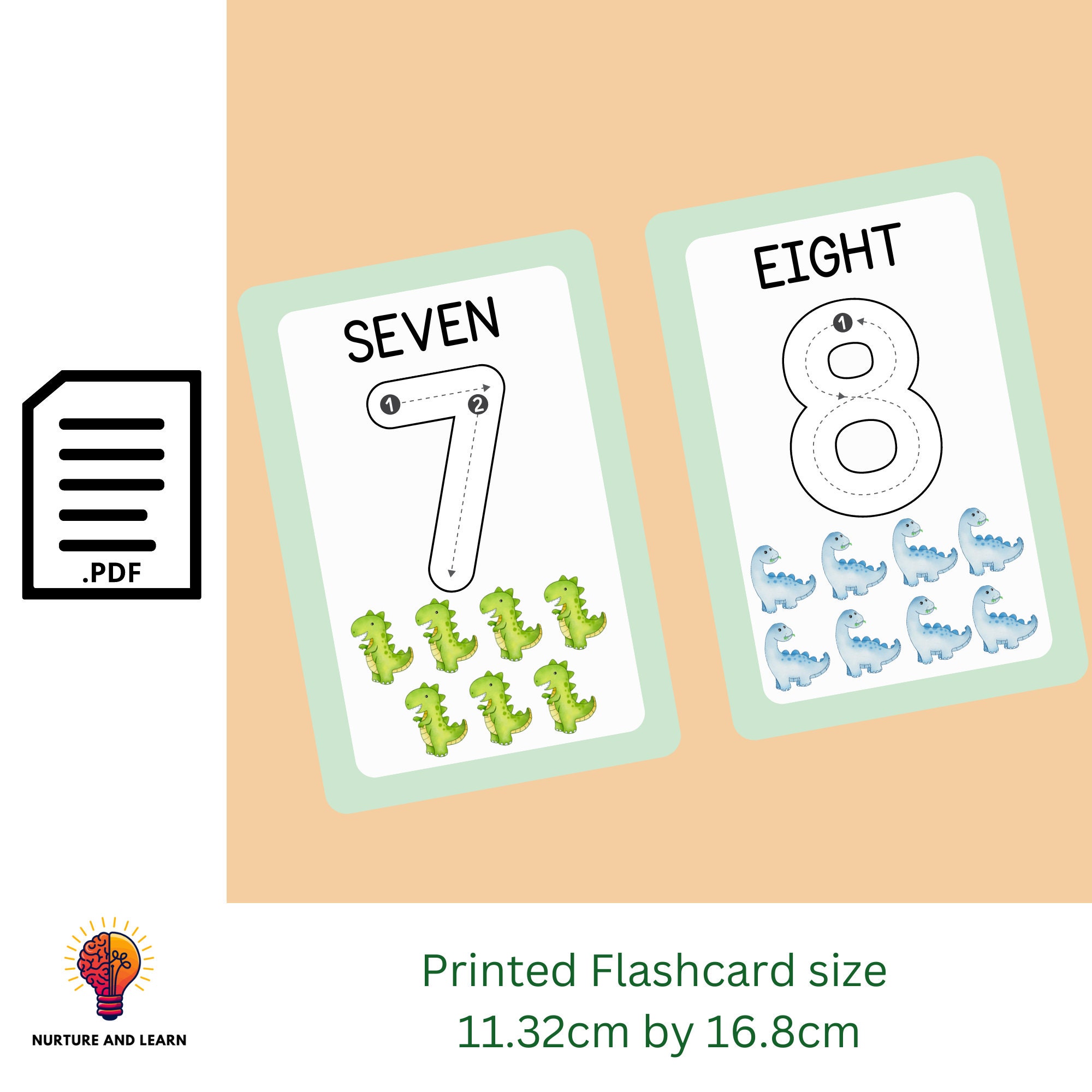 Dinosaur Number Tracing & Counting Flashcards: Fun Dinosaur Learning ...