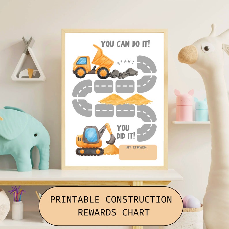 Construction Reward Chart, Sticker Chart, Toddler, Preschool Kids ...