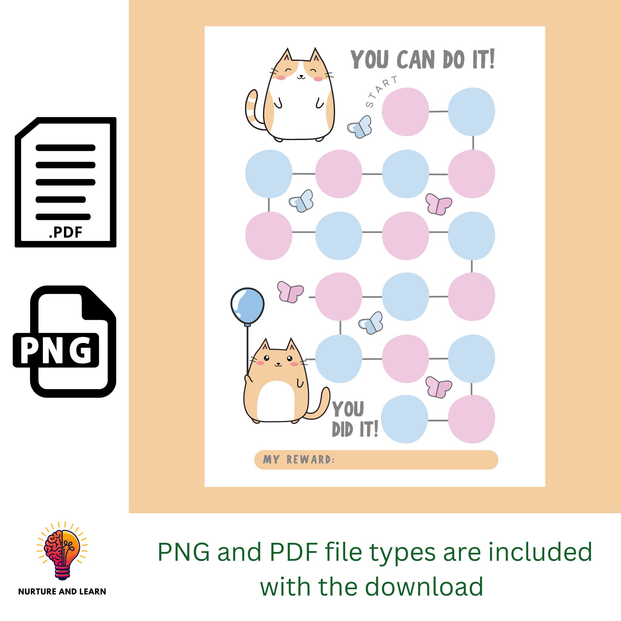 Cute Cat Reward Chart, Sticker Chart, Toddler, Preschool Kids, Letter ...