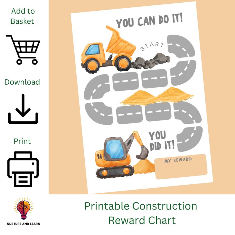 Construction Reward Chart, Sticker Chart, Toddler, Preschool Kids ...