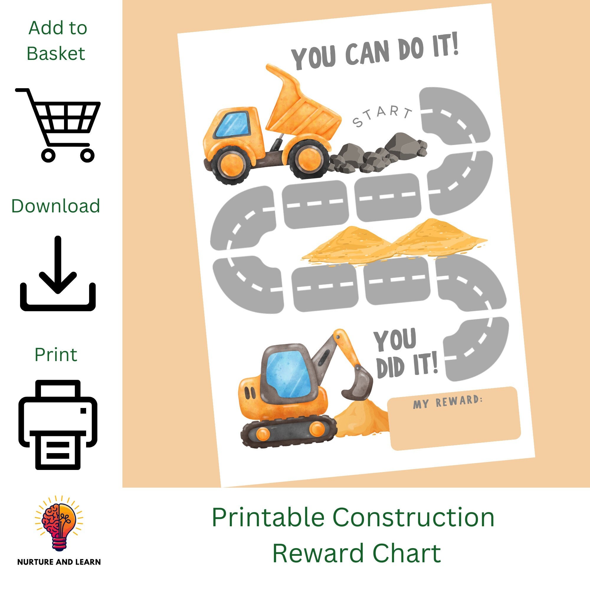 Construction Reward Chart, Sticker Chart, Toddler, Preschool Kids ...