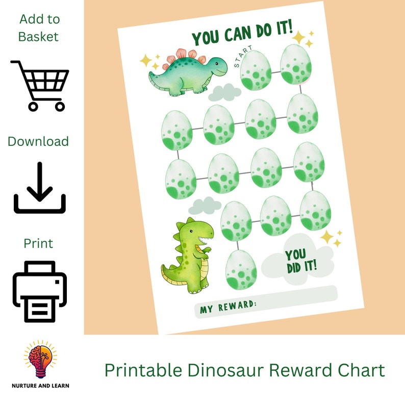 Dinosaur Reward Chart, Sticker Chart, Toddler, Preschool Kids, Letter ...