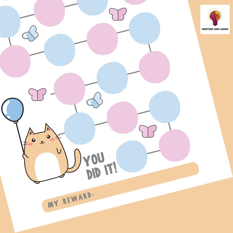 Cute Cat Reward Chart, Sticker Chart, Toddler, Preschool Kids, Letter ...