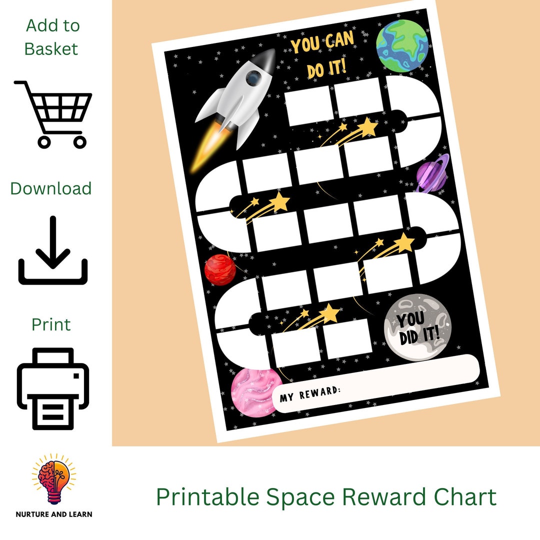 Space Reward Chart, Sticker Chart, Toddler, Preschool Kids, Letter & A4 ...