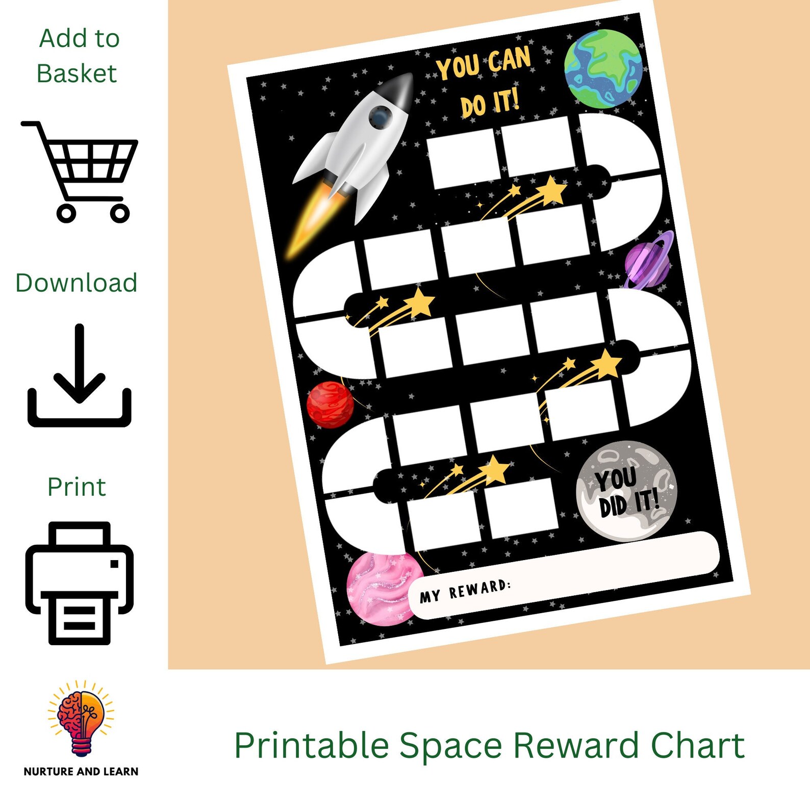 Space Reward Chart, Sticker Chart, Toddler, Preschool Kids, Letter & A4 ...