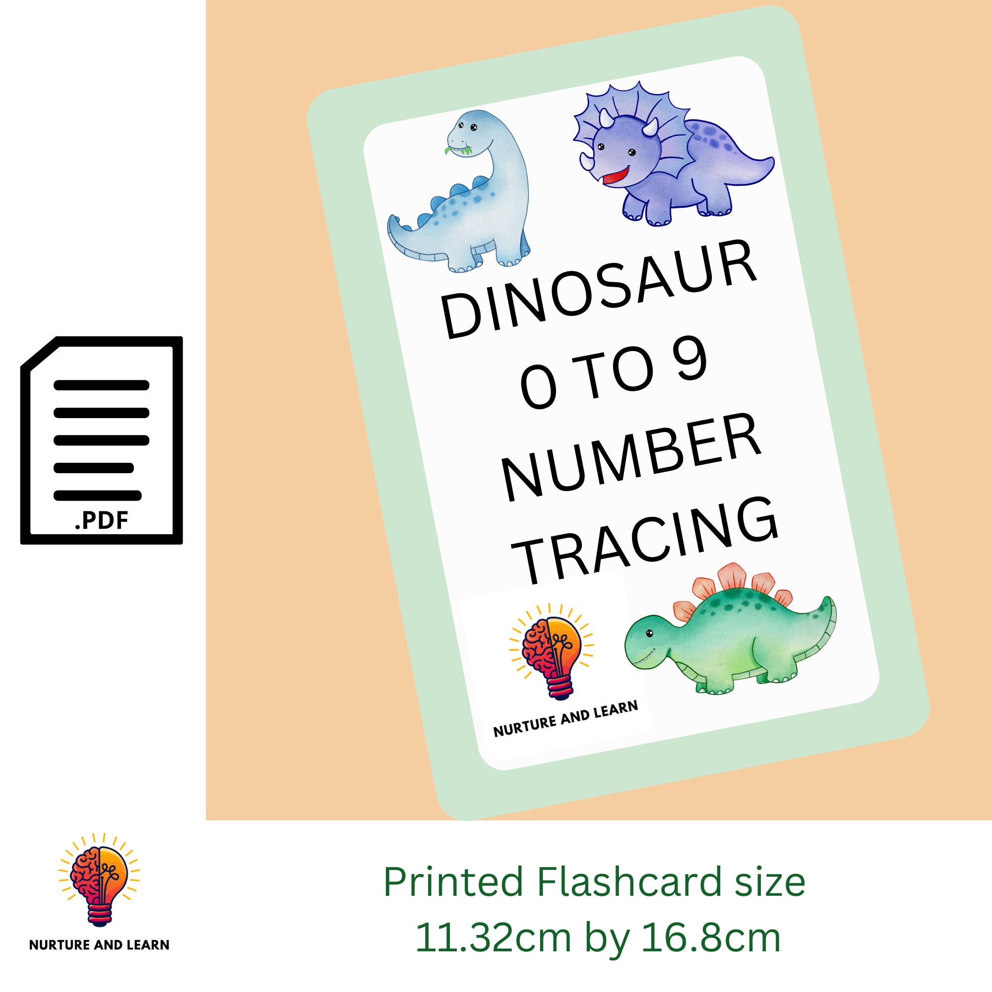 Dinosaur Number Tracing & Counting Flashcards: Fun Dinosaur Learning ...