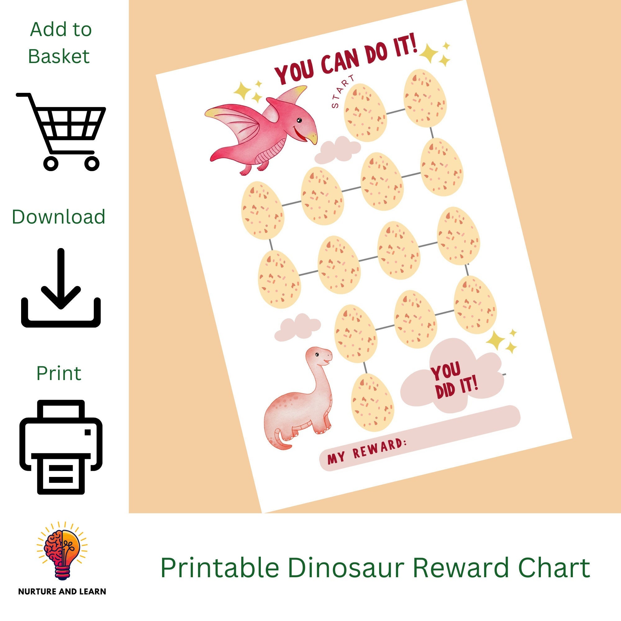 Dinosaur Reward Chart, Sticker Chart, Toddler, Preschool Kids, Letter ...