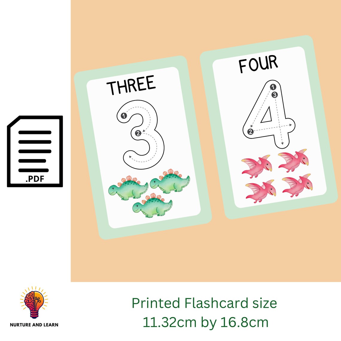 Dinosaur Number Tracing & Counting Flashcards: Fun Dinosaur Learning ...