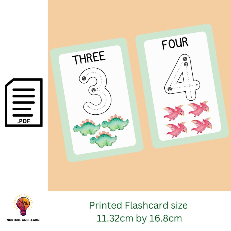 Dinosaur Number Tracing & Counting Flashcards: Fun Dinosaur Learning ...