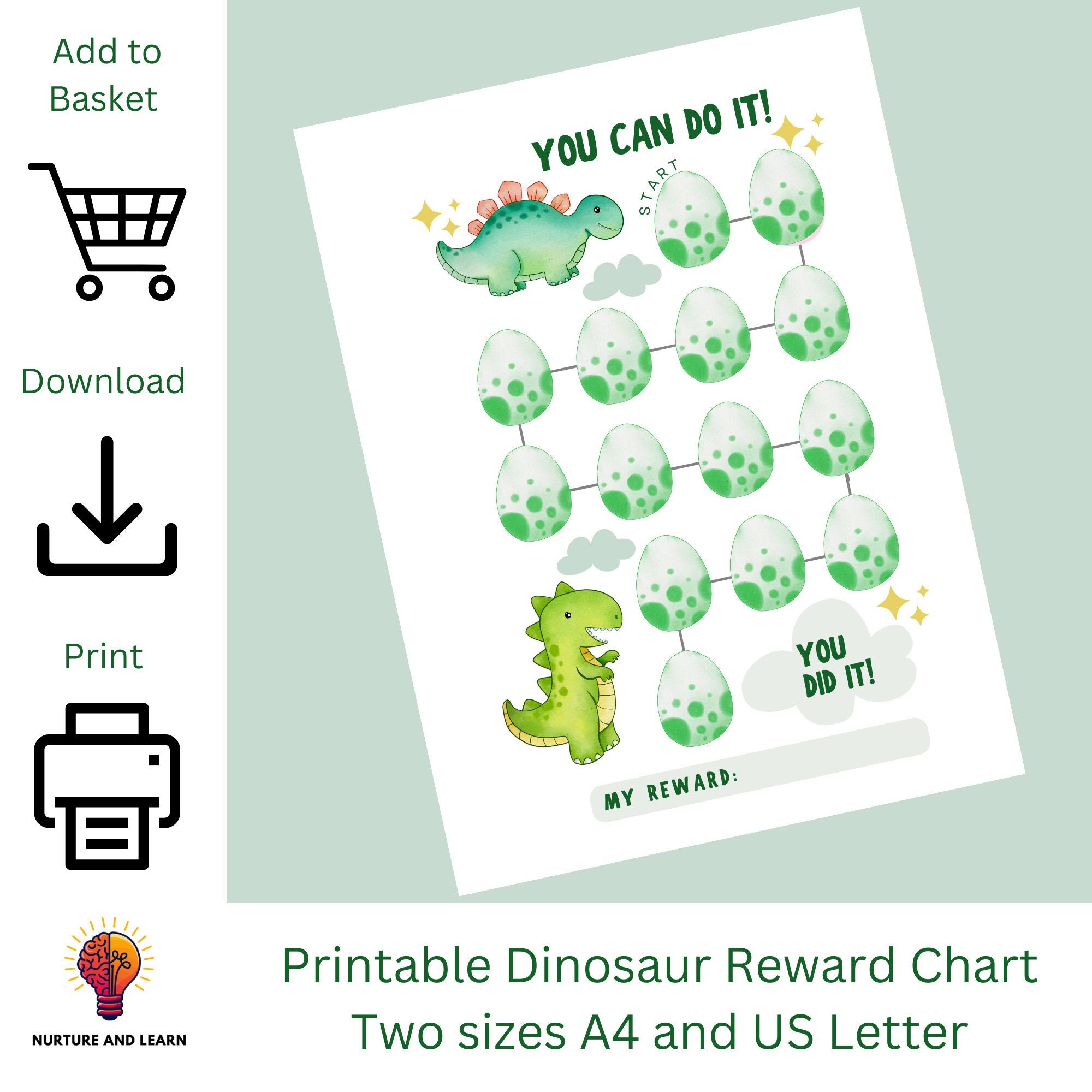Dinosaur Reward Chart, Sticker Chart, Toddler, Preschool Kids, Letter ...