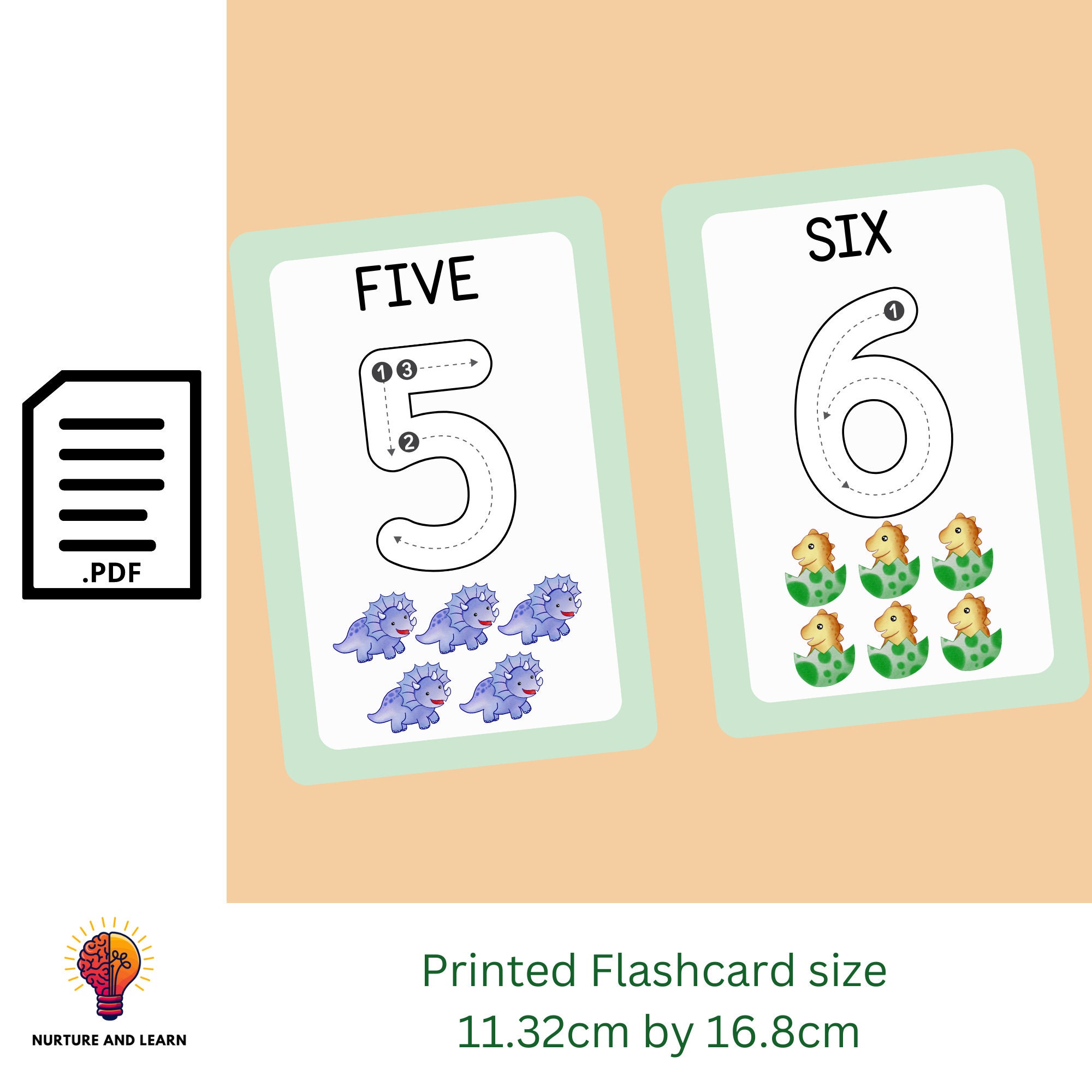 Dinosaur Number Tracing & Counting Flashcards: Fun Dinosaur Learning ...