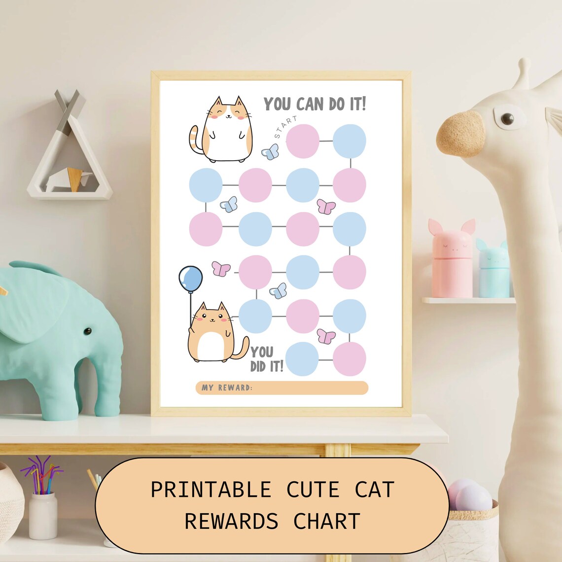 Cute Cat Reward Chart, Sticker Chart, Toddler, Preschool Kids, Letter ...
