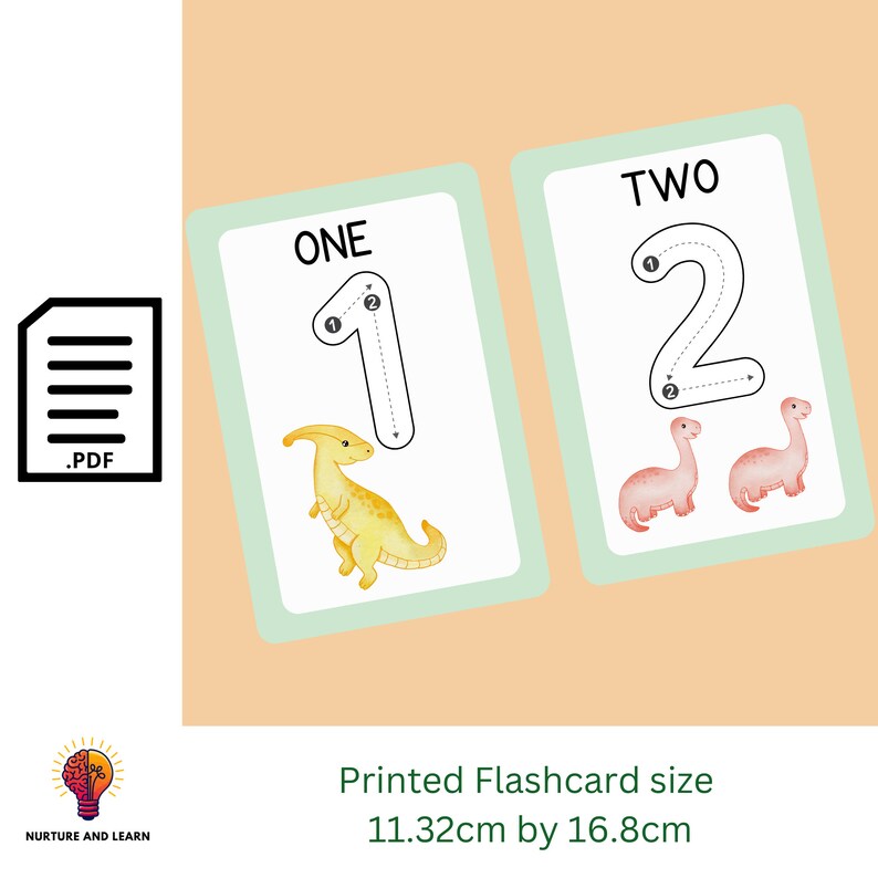 Dinosaur Number Tracing & Counting Flashcards: Fun Dinosaur Learning ...
