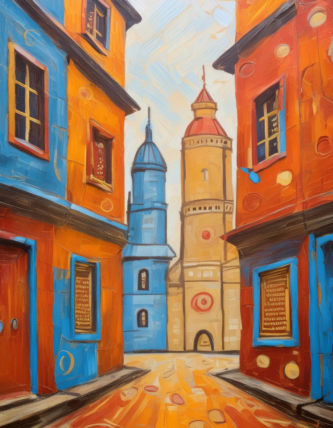 Vibrant Heritage Indian Art Print - Colourful Street Scene With ...