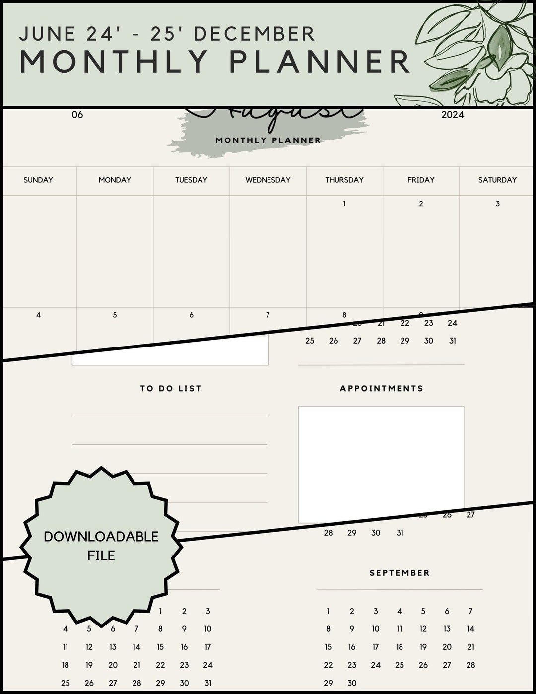 18th Month Planner, Downloadable File - Etsy