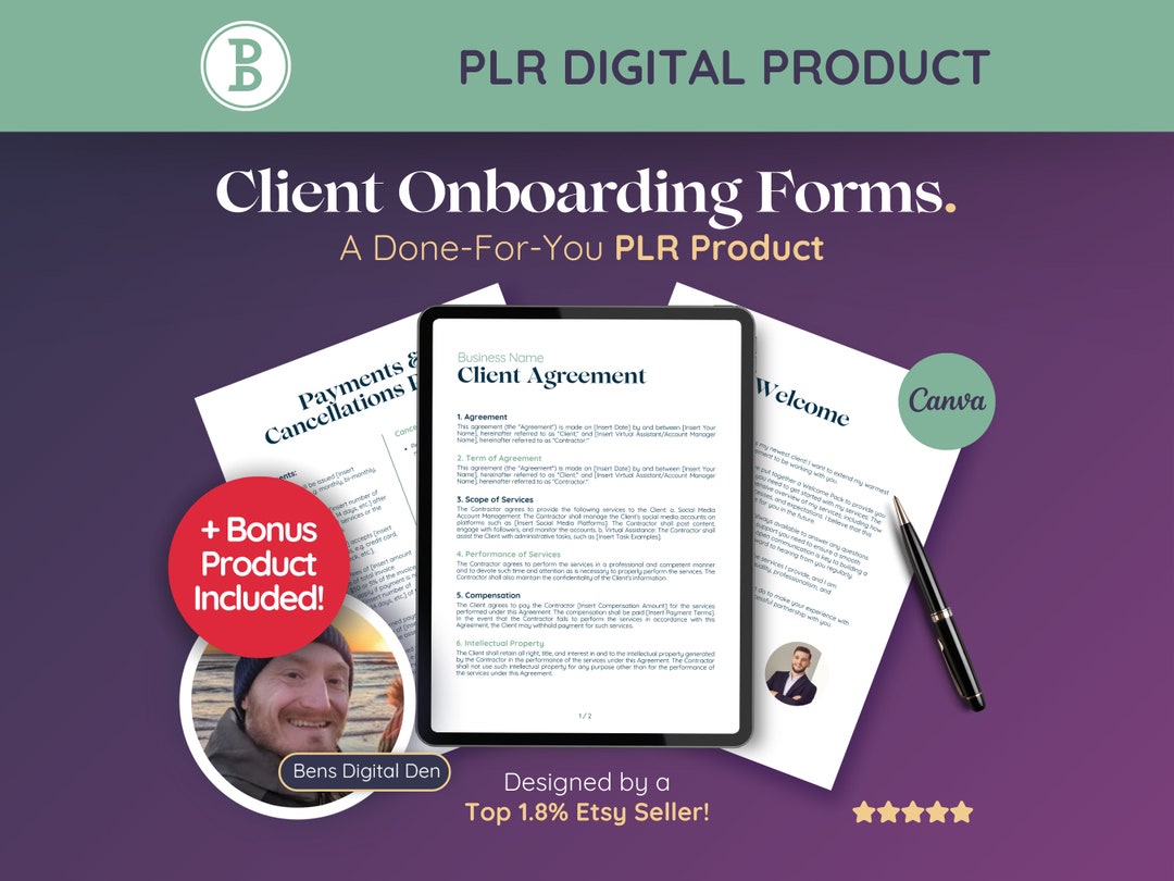 PLR New Client Onboarding Forms: Printable Client Intake, Contractual ...