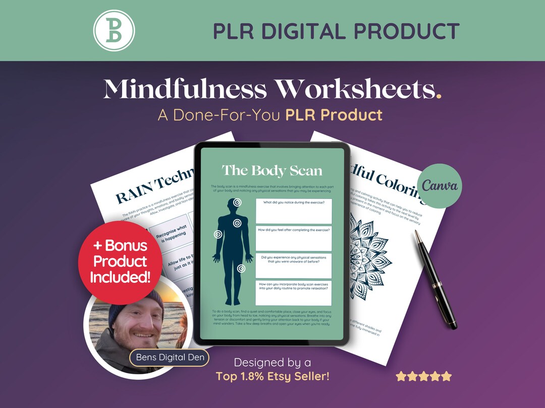 PLR Relaxation & Mindfulness Worksheets: Printable Mental Health and ...
