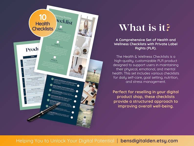 PLR Health & Wellness Checklists: Printable Self Care, Personal ...