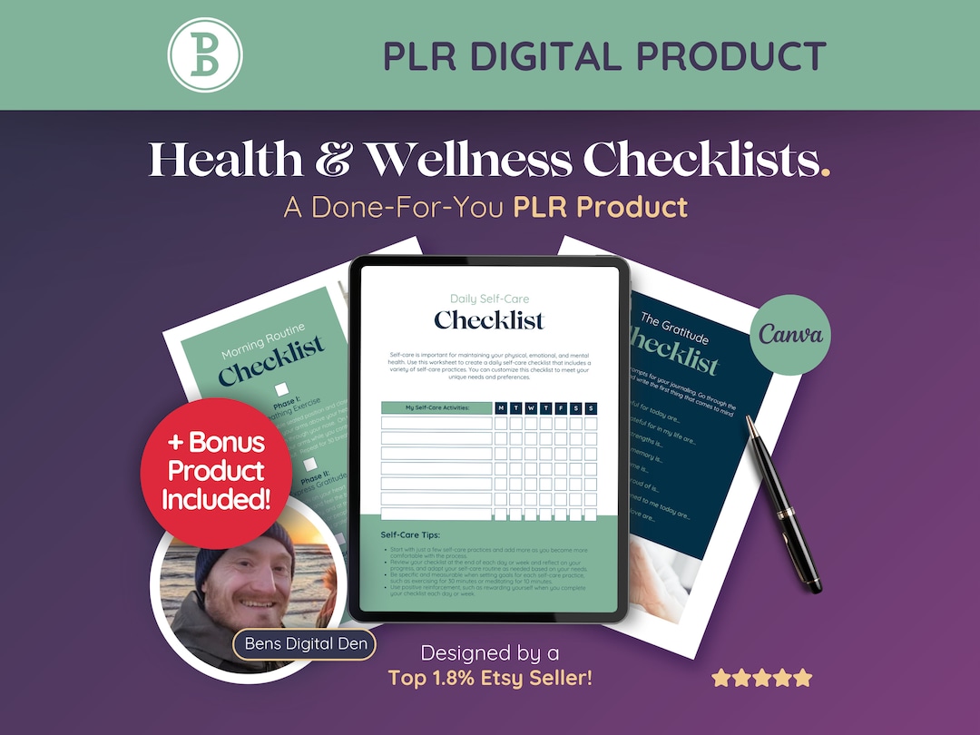 PLR Health & Wellness Checklists: Printable Self Care, Personal ...