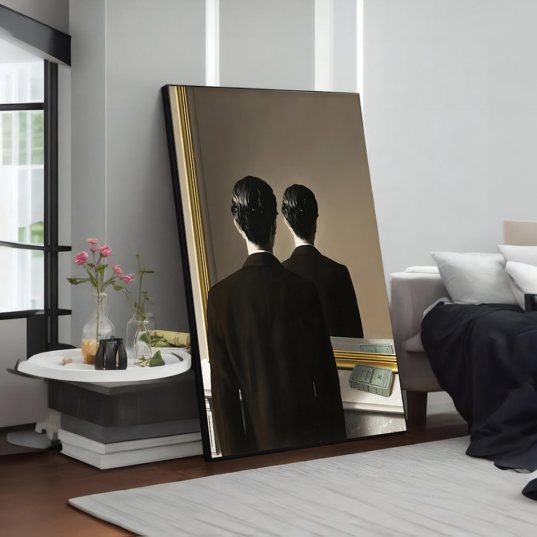 Dual Reflection: Mysterious Portrait by René Magritte, Canvas Painting ...
