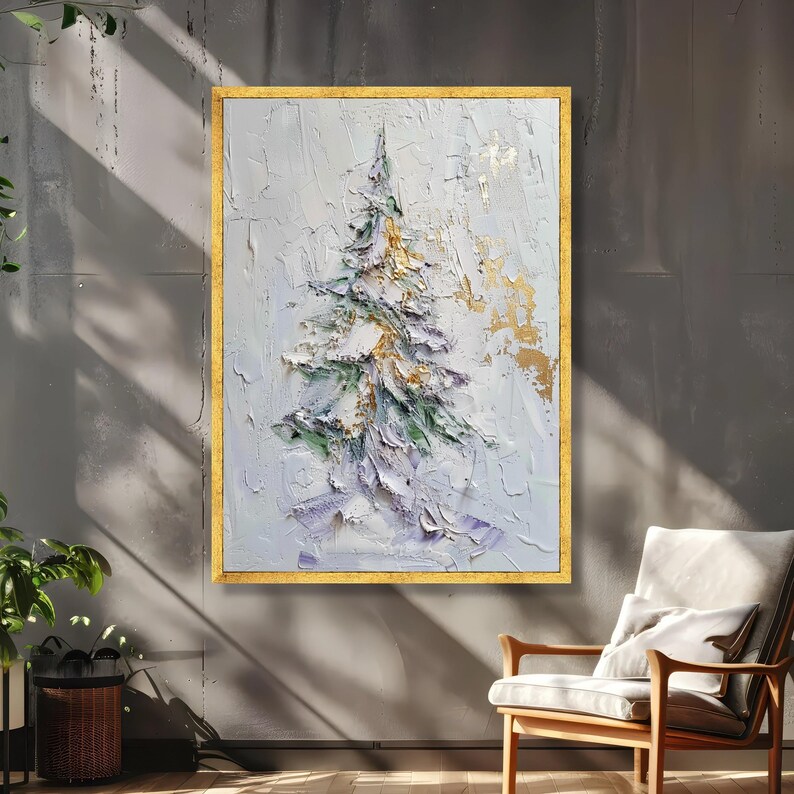 Abstract Christmas Tree Canvas, Winter Holiday Wall Art, Impasto Style ...