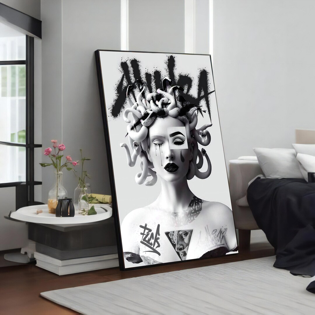 Modern Face of Mythology: Graffiti Medusa Canvas Painting, Unique Wall ...