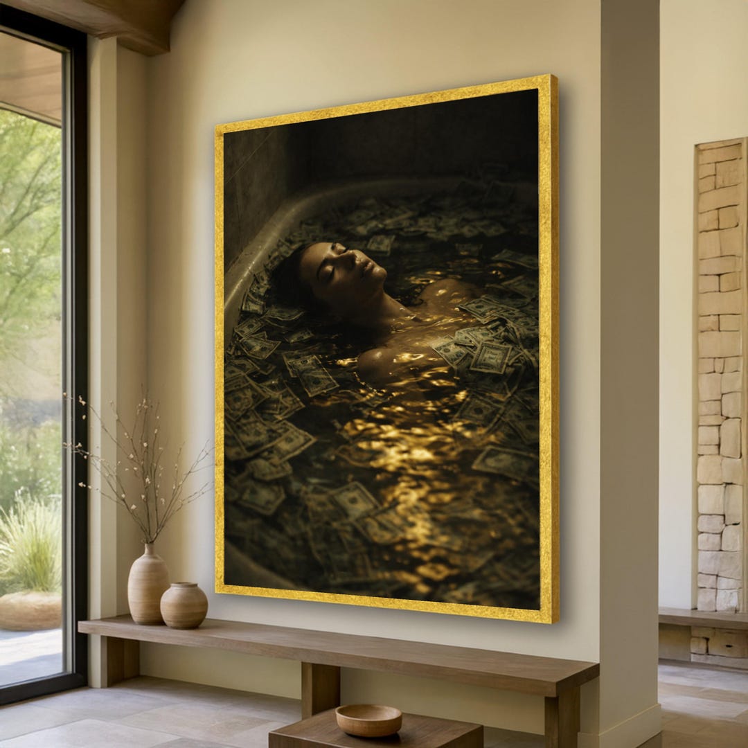 Woman Relaxing in Money-filled Bathtub Canvas, Luxury Lifestyle Wall ...