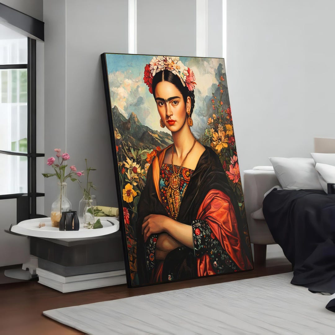 Frida Inspired Portrait Canvas, Floral Art, Mexican Culture Canvas ...