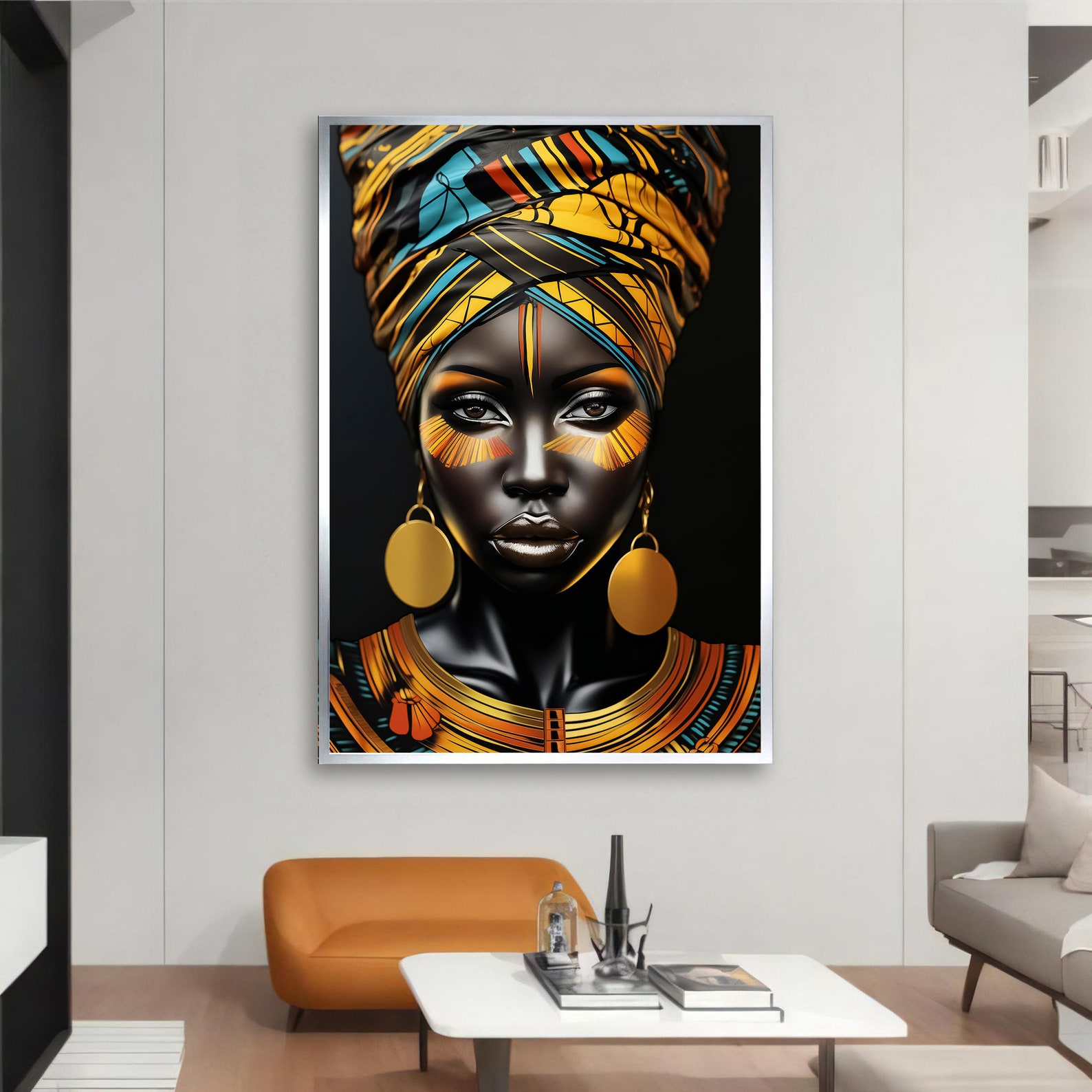 Bright and Colorful African Woman Canvas Painting, Modern Ethnic Art ...