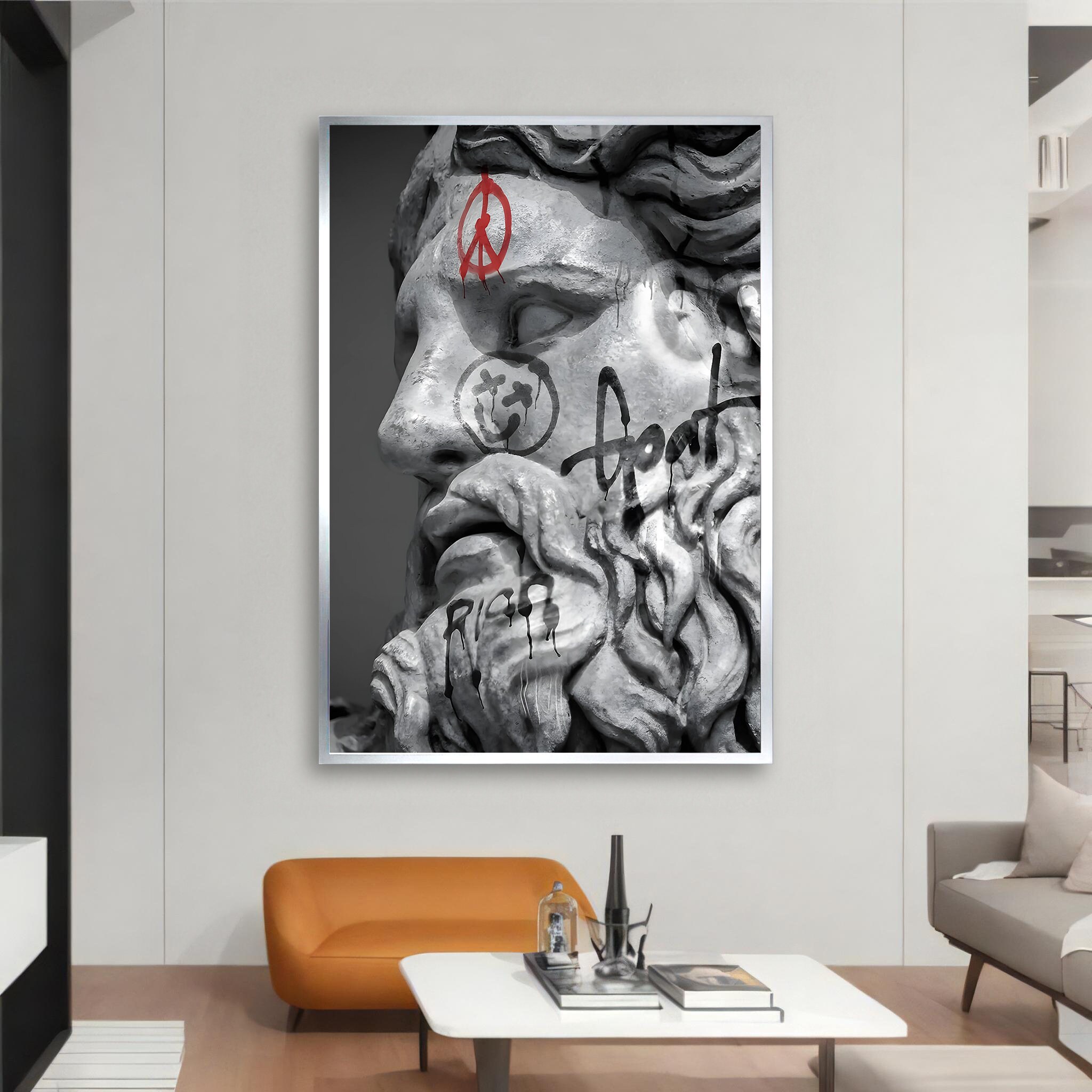 Classic and Modern Zeus Statue Graffiti Art Print, Canvas Wall Decor ...