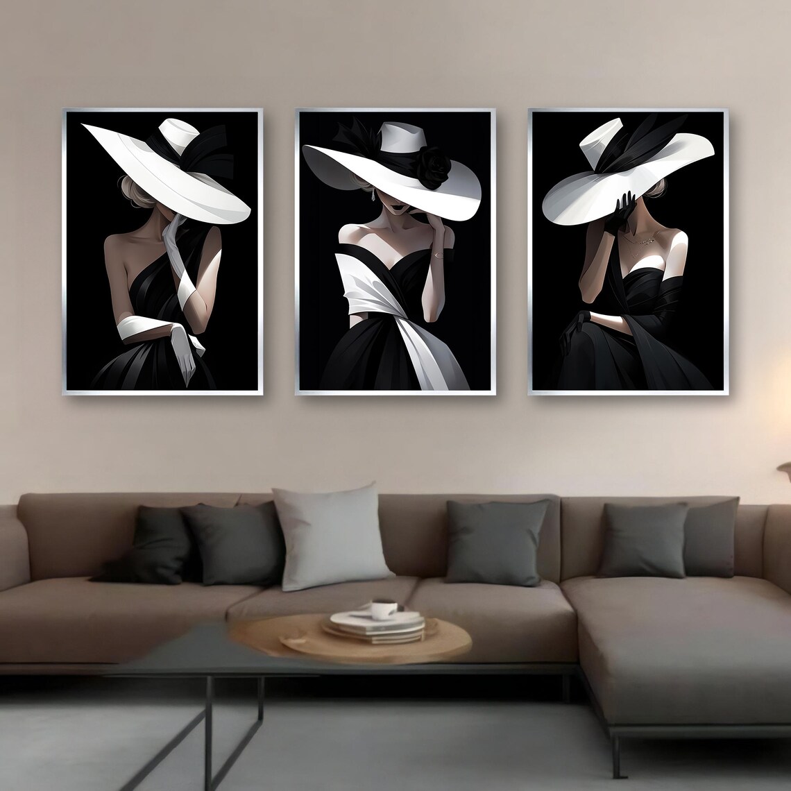 Symbols of Chic: Modern Women Portraits, Set of 3 Canvas Paintings ...