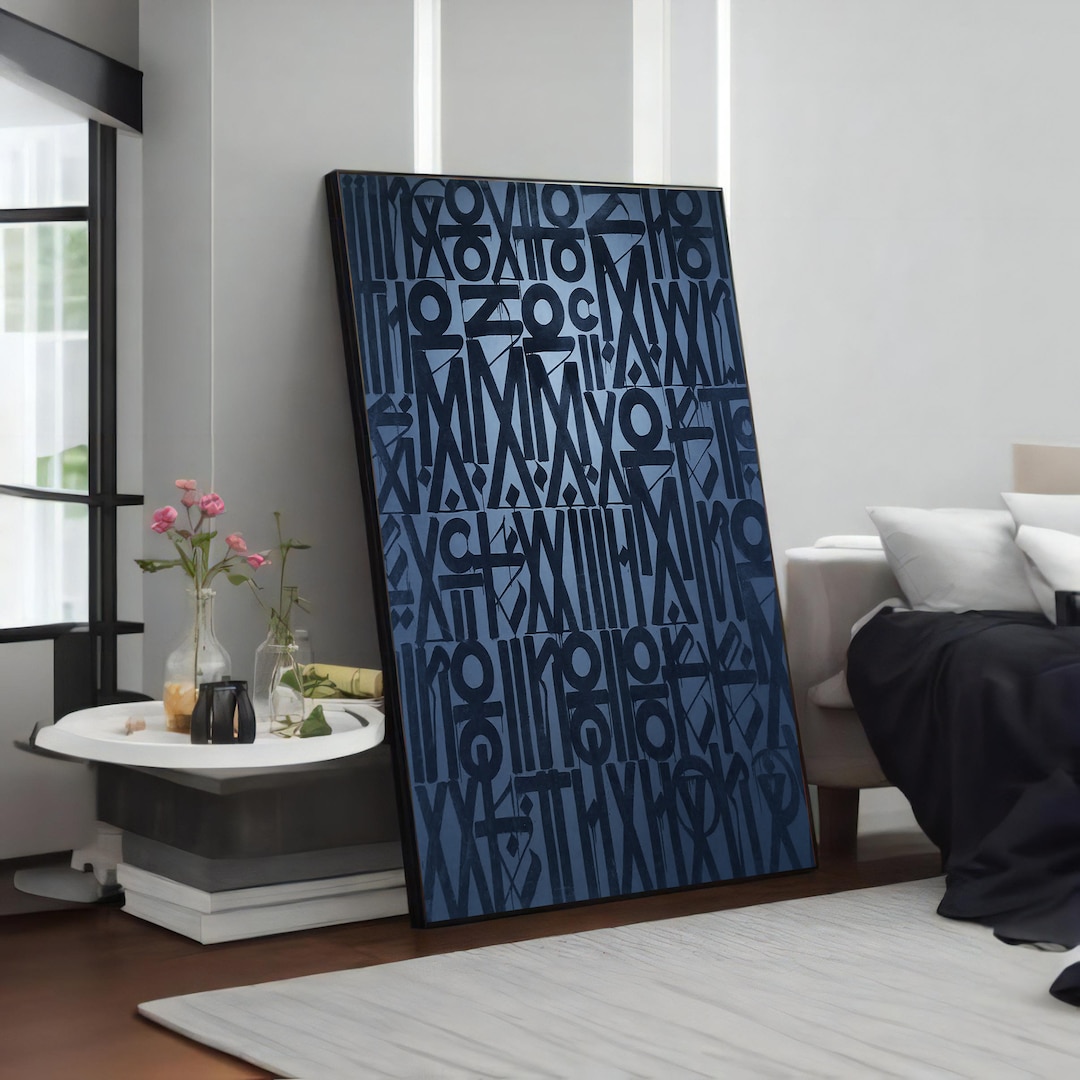 Mystery of Blue Retna: Abstract Calligraphy Art Canvas Painting, Modern ...