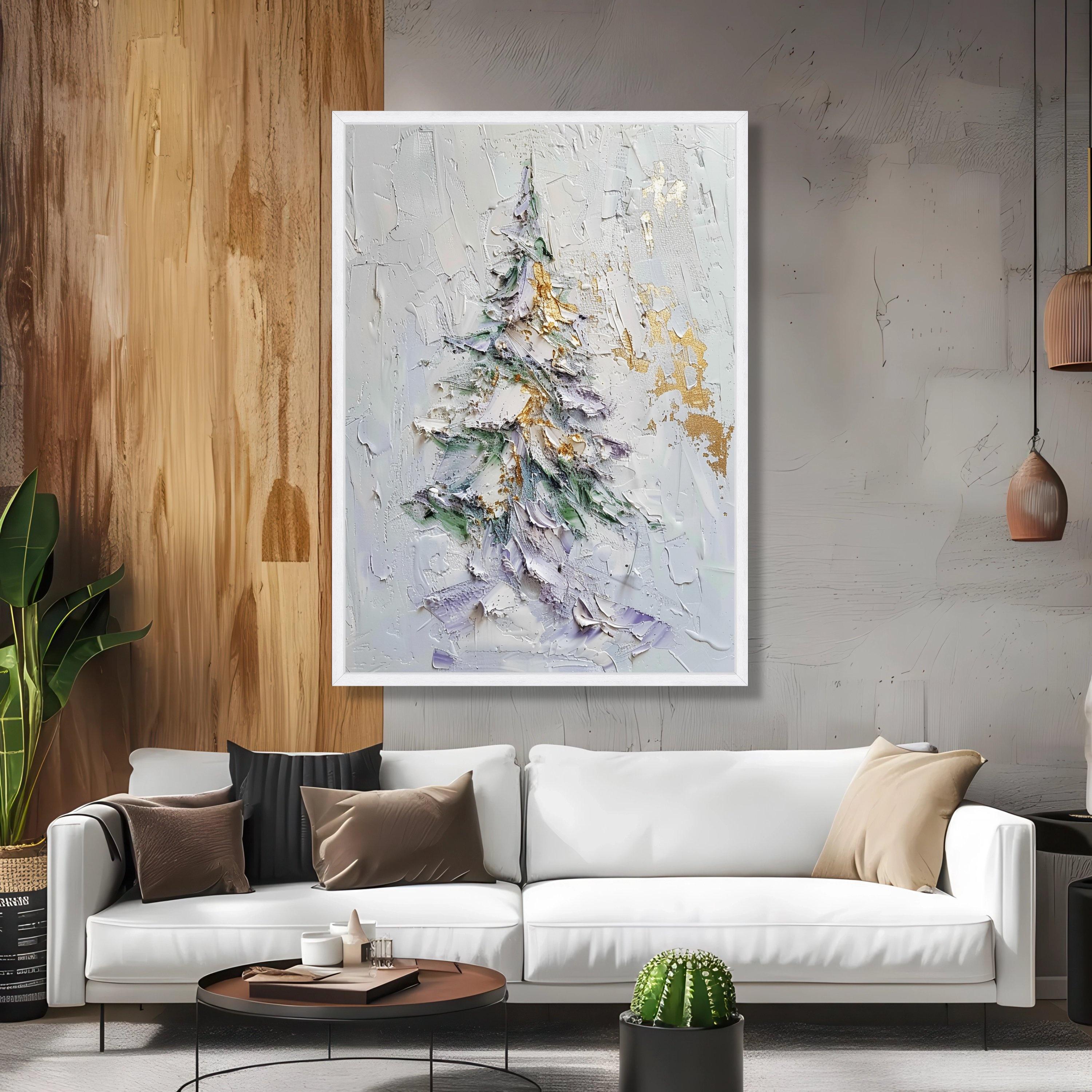 Abstract Christmas Tree Canvas, Winter Holiday Wall Art, Impasto Style ...
