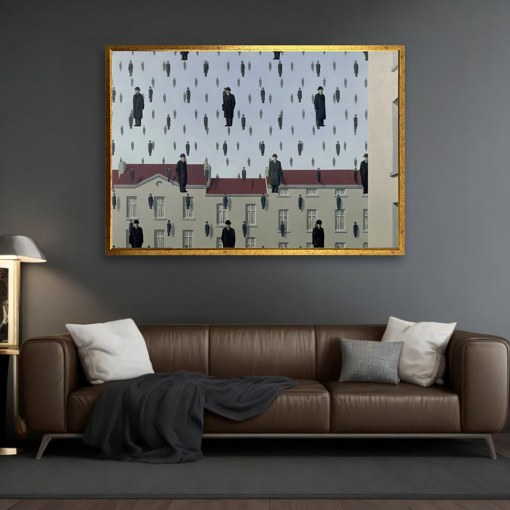 René Magritte - Men in Golconda Canvas Painting, Surreal Wall Art ...