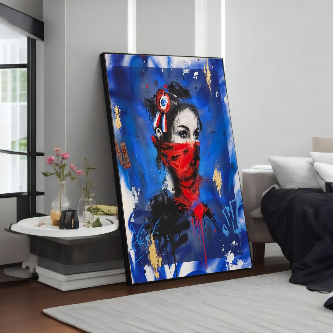 Voice of Resistance: Woman in Mask Canvas Painting, Banksy Graffiti ...