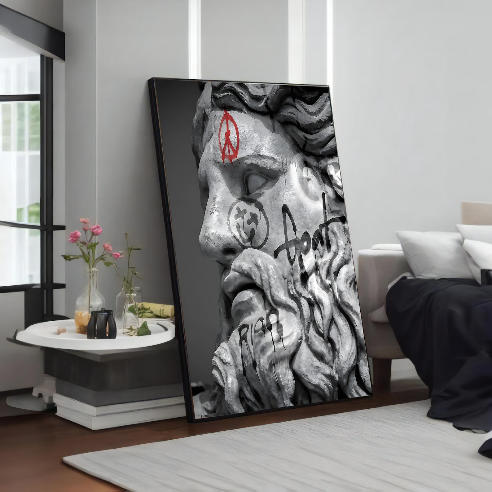 Classic and Modern Zeus Statue Graffiti Art Print, Canvas Wall Decor ...
