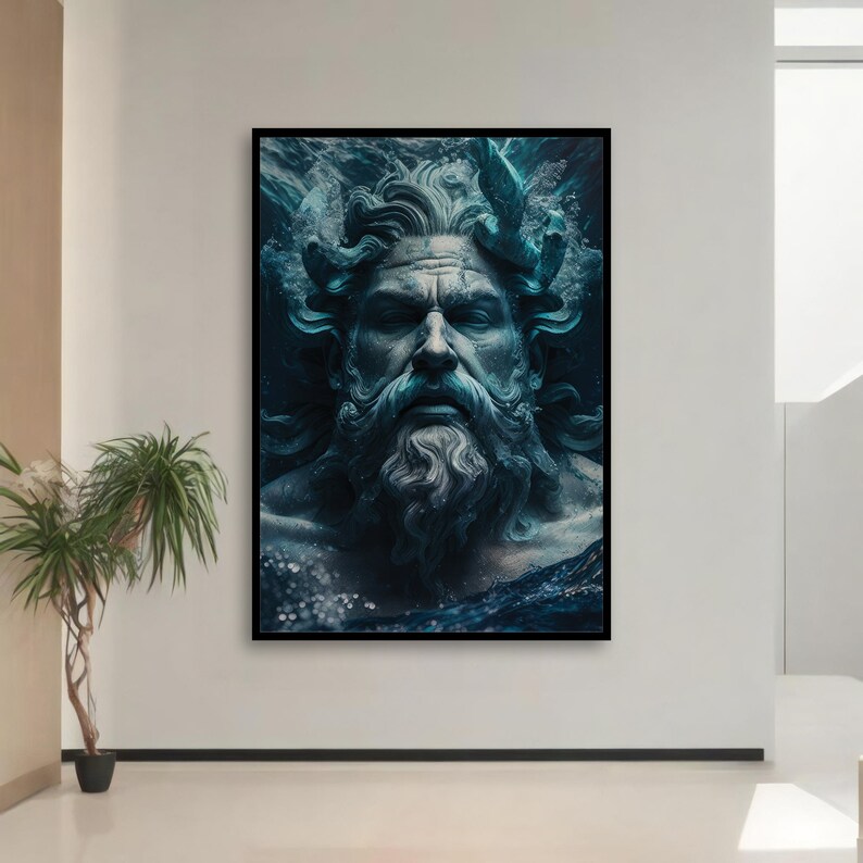 Lord of the Seas: Poseidon Statue Canvas Painting, Modern Wall Art ...